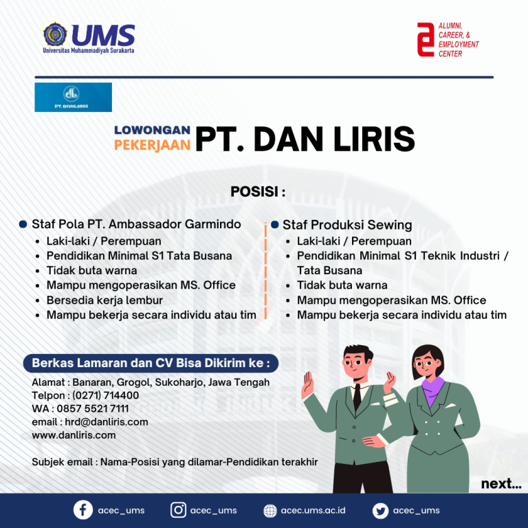 PT. DAN LIRIS OPEN RECRUITMENT – Alumny Career Employment Center ...